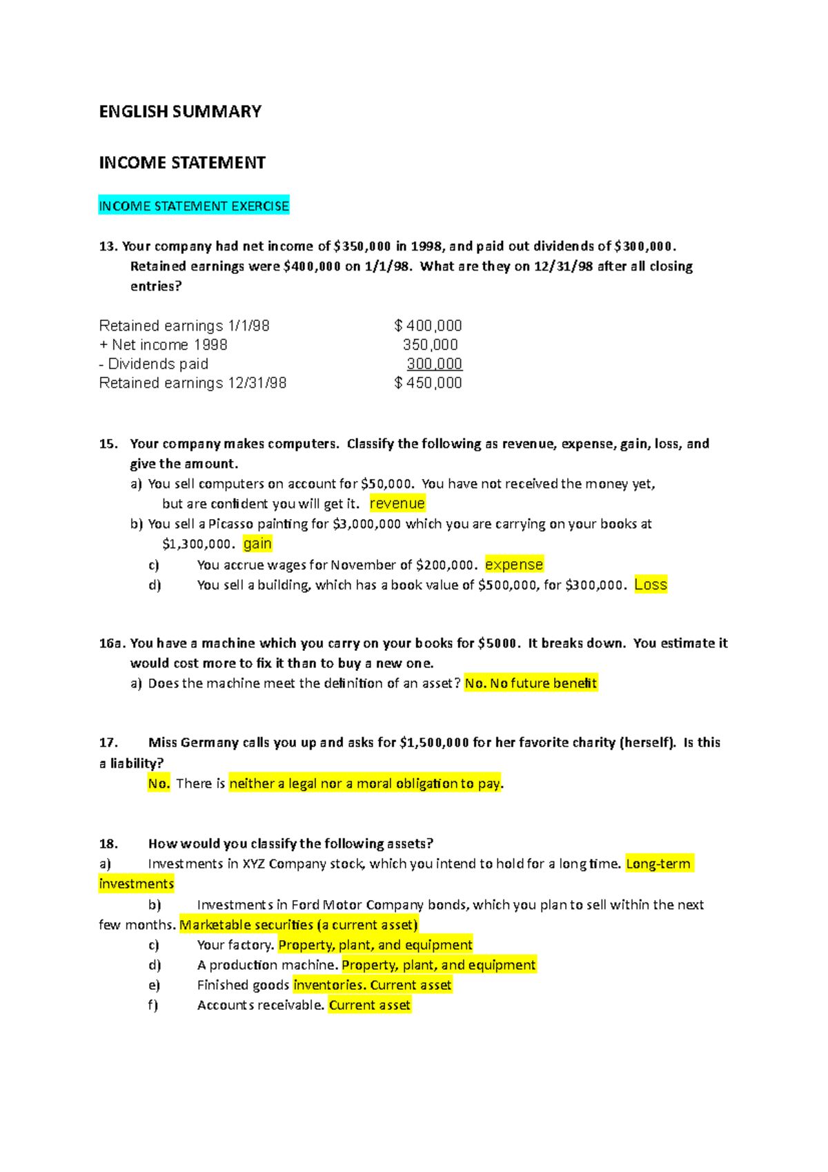 English Summary Income Statement - ENGLISH SUMMARY INCOME STATEMENT ...