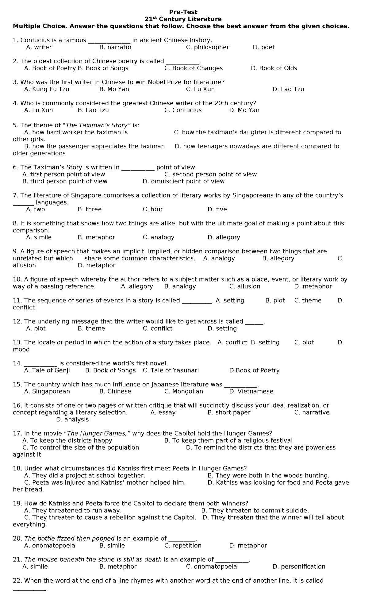 Pre-test-21st - 21ST CENTURY PRE TEST NAT - Pre-Test 21 st Century ...