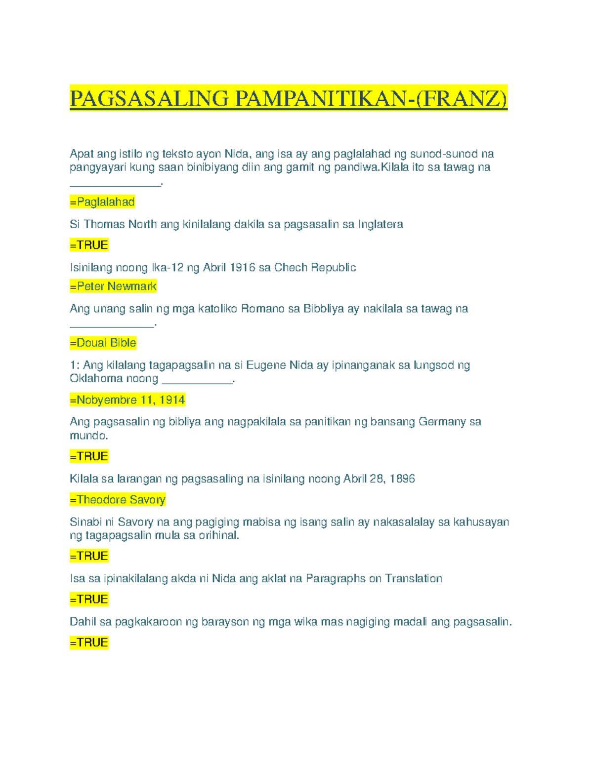 Finals AT Midterm Pagsasaling Pampanitikan.pdf - PAGSASALING ...