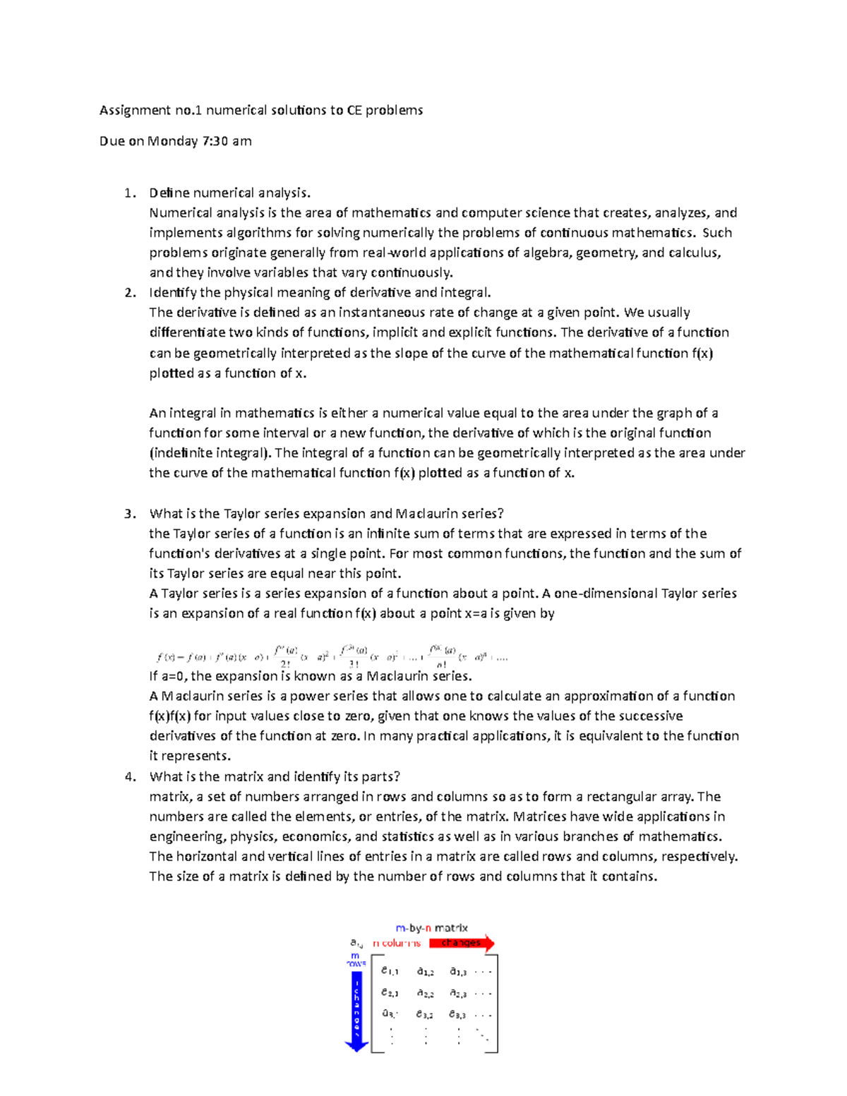 Assignment no lecture notes - Assignment no numerical solutions to CE ...