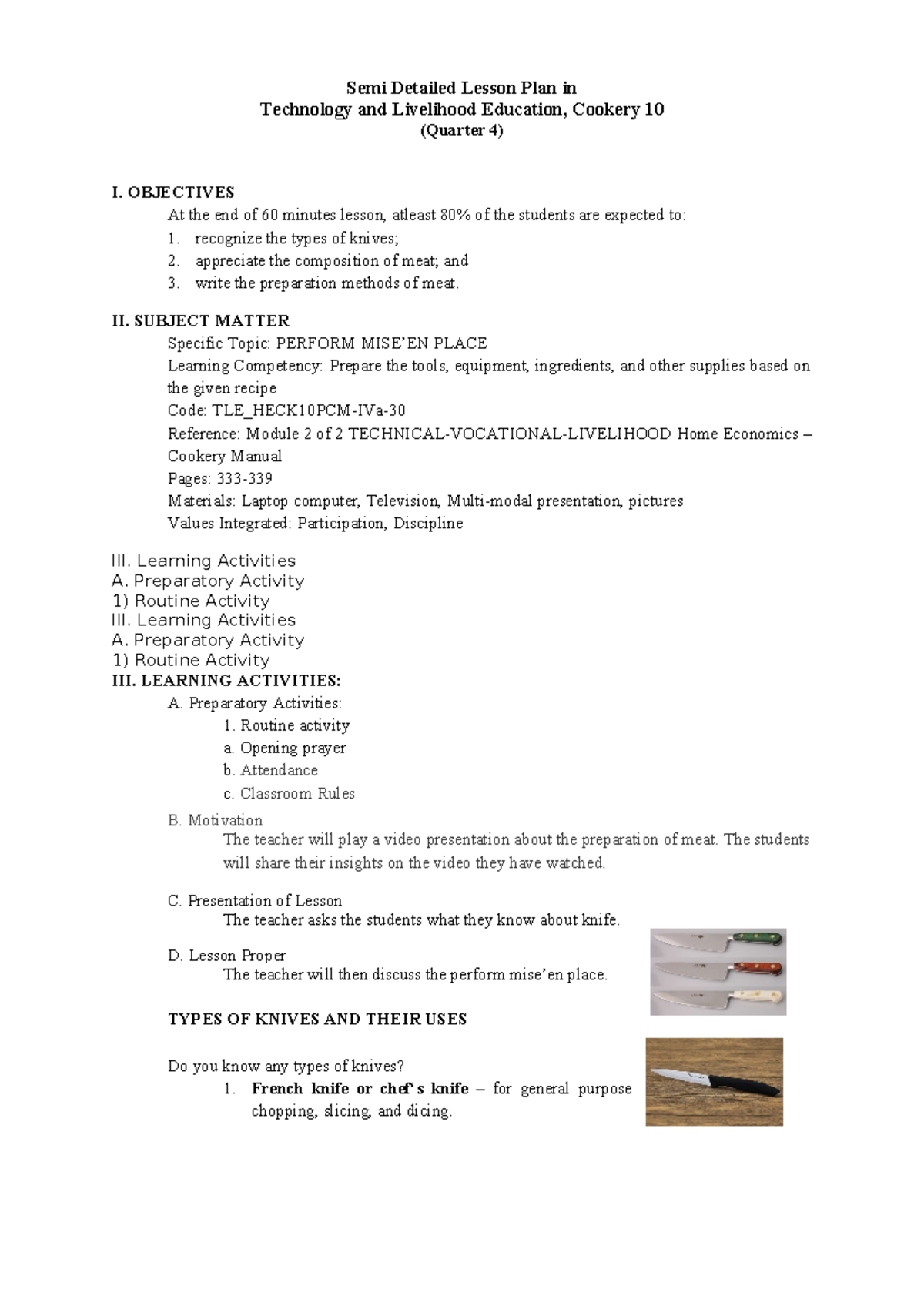Q4 Learning- Outcome-1 - Semi Detailed Lesson Plan in Technology and ...