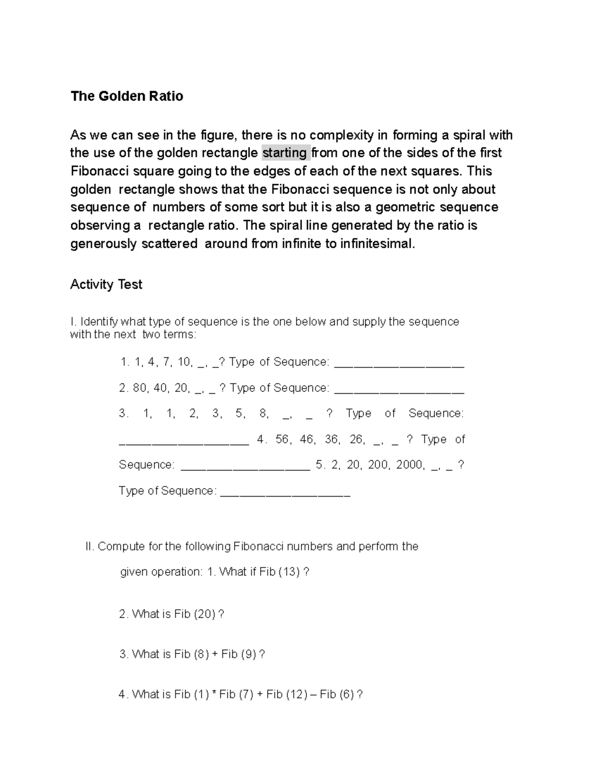 The Golden Ratio - As we can see in the figure, there is no complexity ...