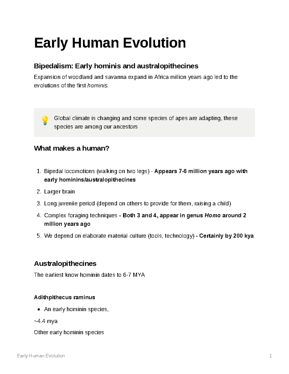 Early Human Evolution - Professor Perreault - Early Human Evolution ...
