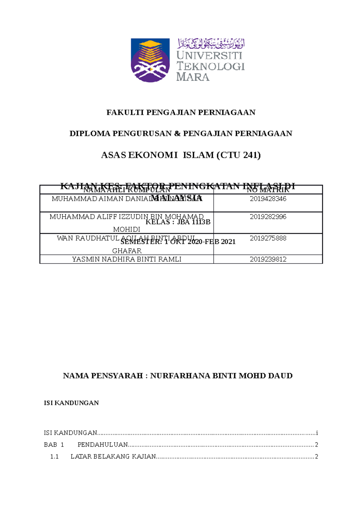 CTU241 Assignment Inflasi.docx - FAKULTI PENGAJIAN PERNIAGAAN DIPLOMA ...
