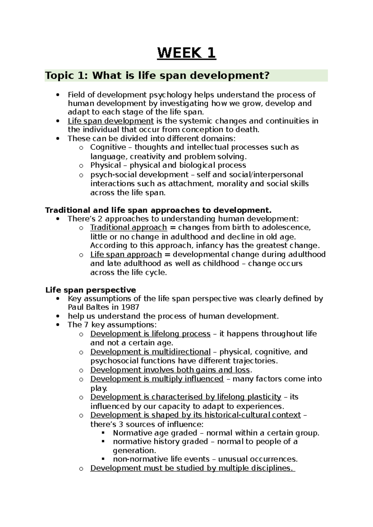 Human Development Across the Lifespan - WEEK 1 Topic 1: What is life ...