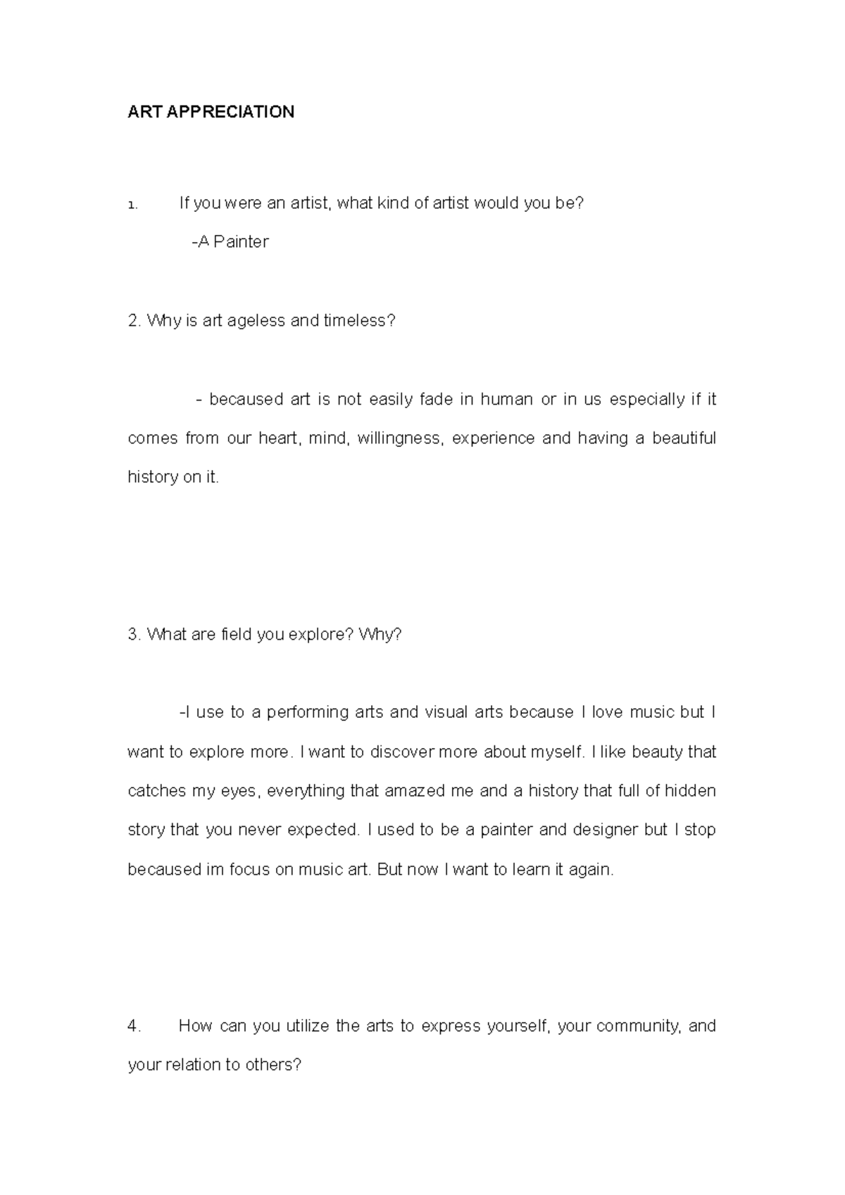 Art appreciation - essay about ART - ART APPRECIATION If you were an ...