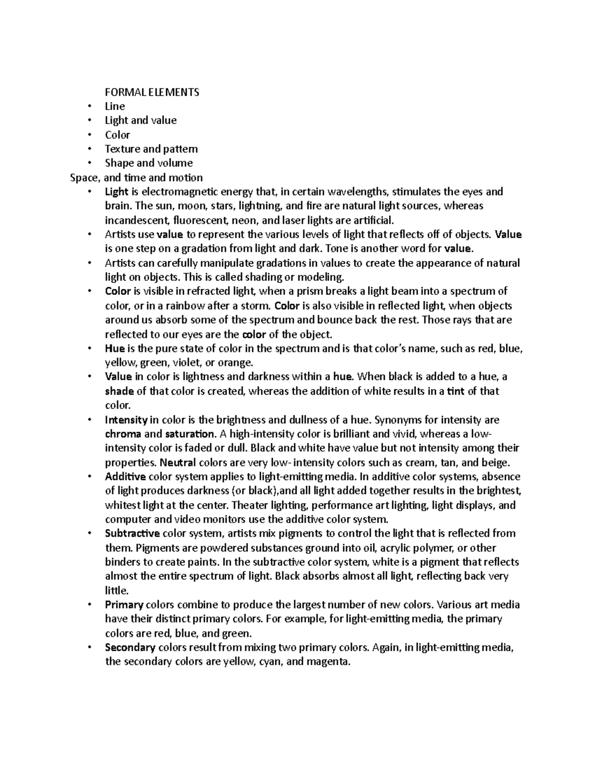 ART PT 3 - mikael - FORMAL ELEMENTS Line Light and value Color Texture and pattern Shape and ...