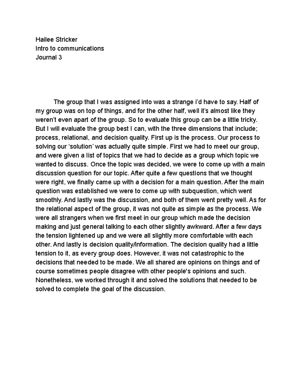 Journal 3 unit 3 - Hailee Stricker Intro to communications Journal 3 ...