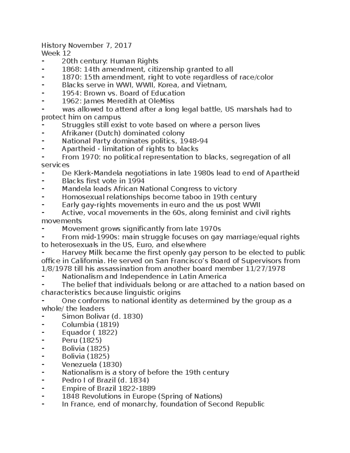 Week 12 lecture - History November 7, 2017 Week 12 20th century: Human ...