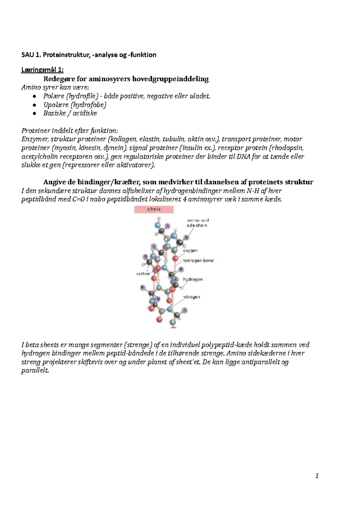 Cellevævsbiologi - Cellevæv noter fra læringsmål - 1 SAU 1. Proteinstruktur, -analyse og ...