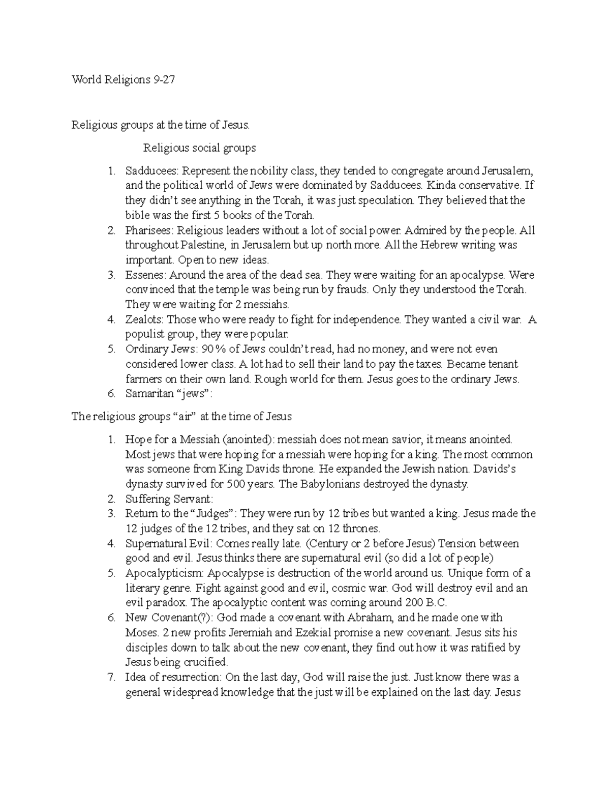 World Religions 9-27 - Notes from Peter Feldmeier's Course - World ...