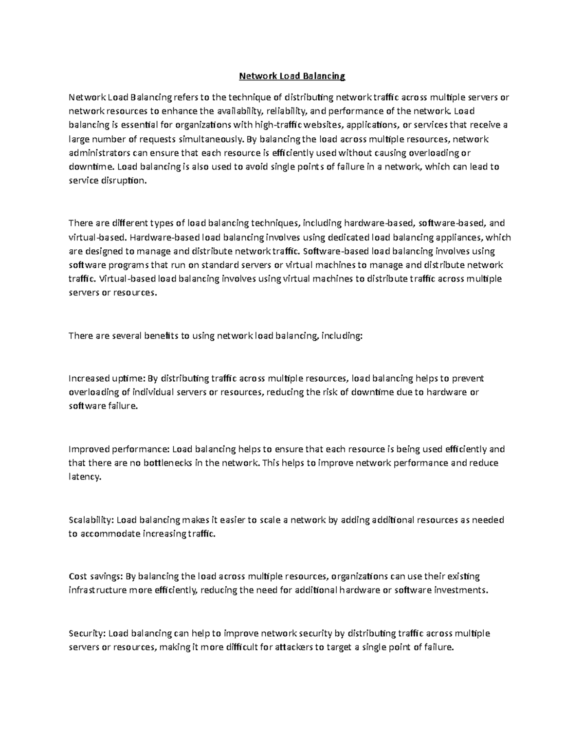 Network Load Balancing Network Load Balancing Network Load Balancing Refers To The Technique