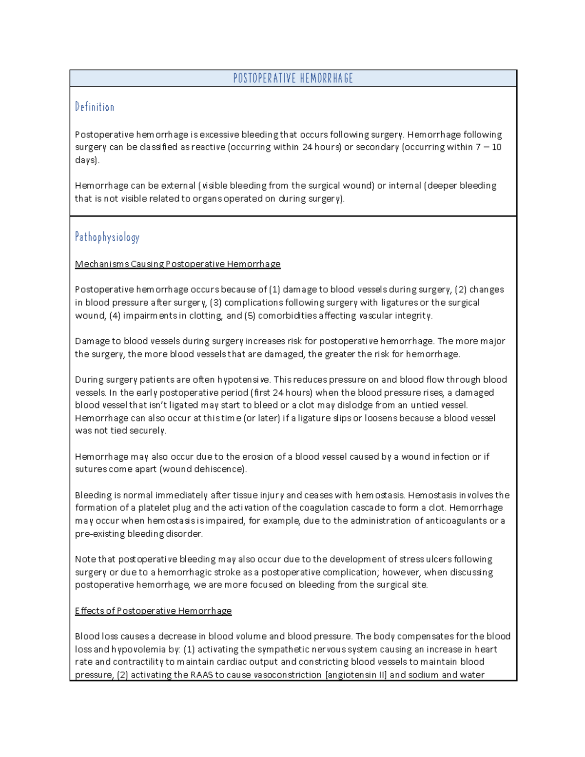Postoperative Hemorrhage Summary - POSTOPERATIVE HEMORRHAGE Definition ...