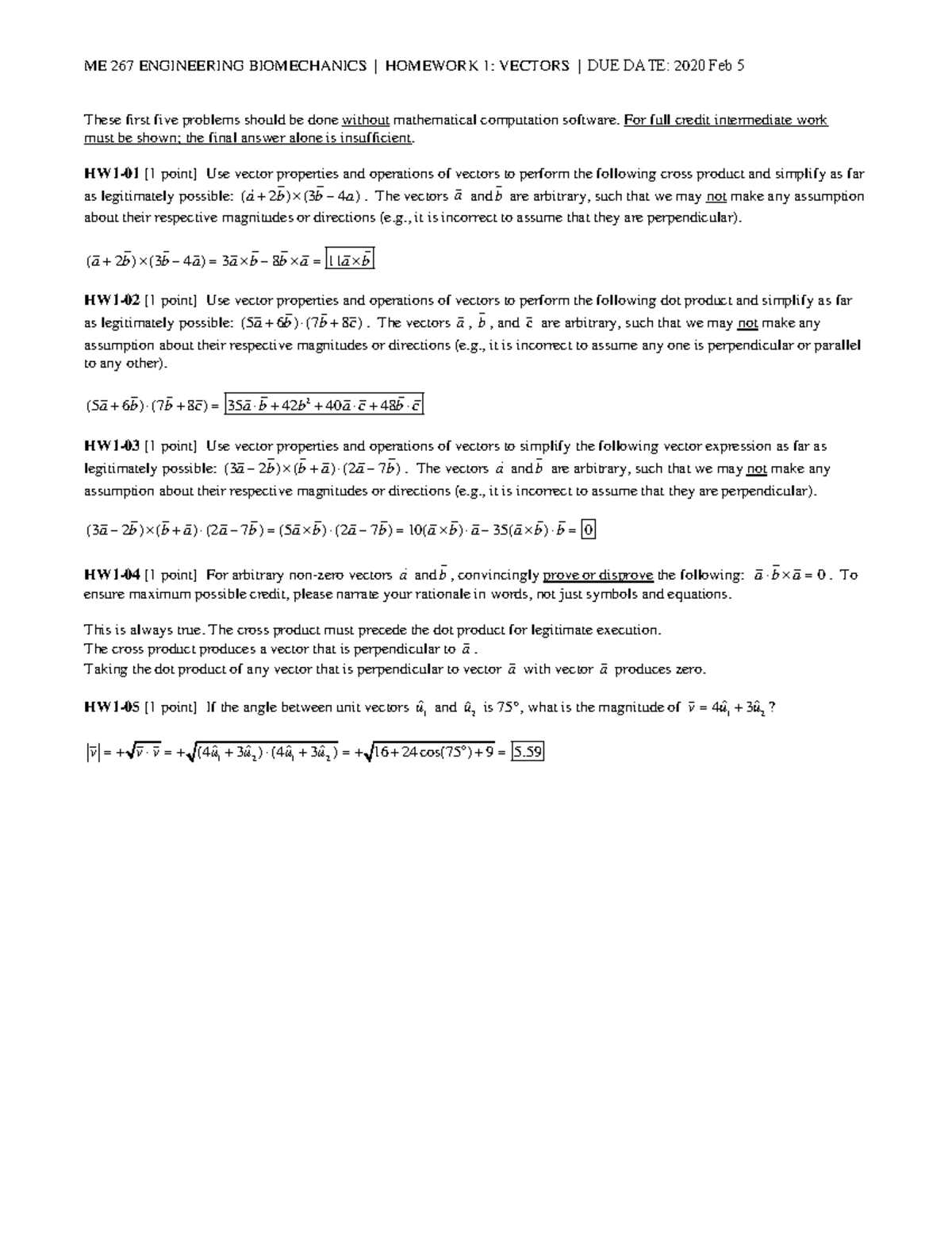 ME267- HW1 solution - ME 267 ENGINEERING BIOMECHANICS | HOMEWORK 1 ...