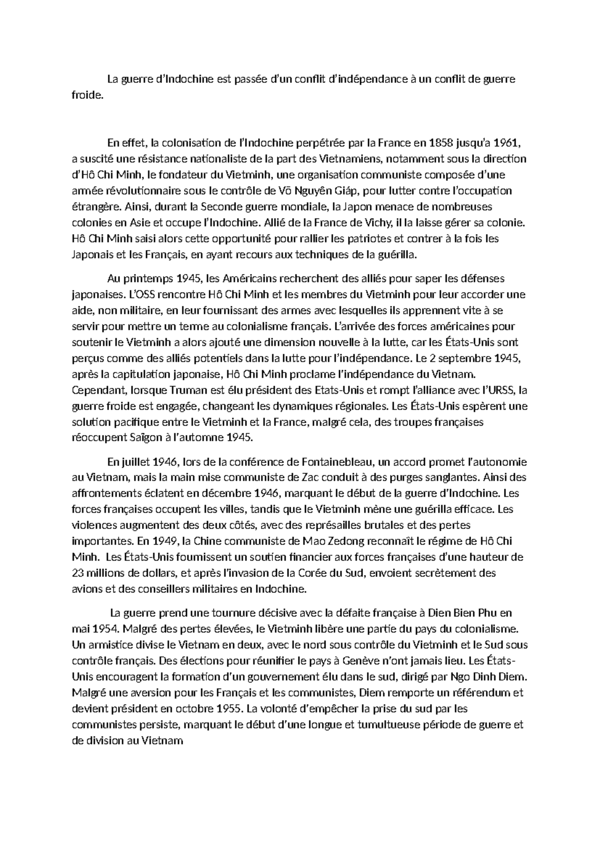 Indochine - La guerre d’Indochine est passée d’un conflit d ...