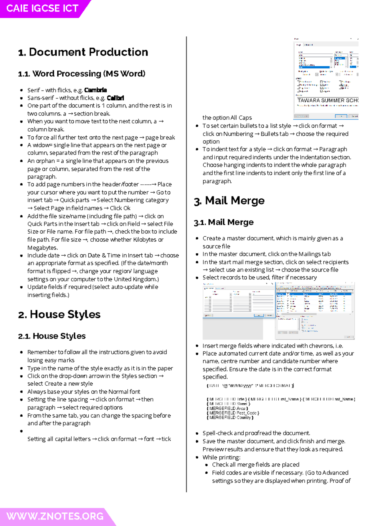 ICT Notes Practical - ICT book - 1. Document Production 1. Word ...