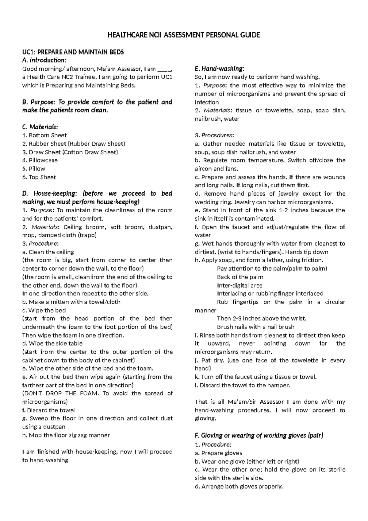 Gin-Care-NC2-Assessment-Personal-Guide - HEALTHCARE NCII ASSESSMENT ...