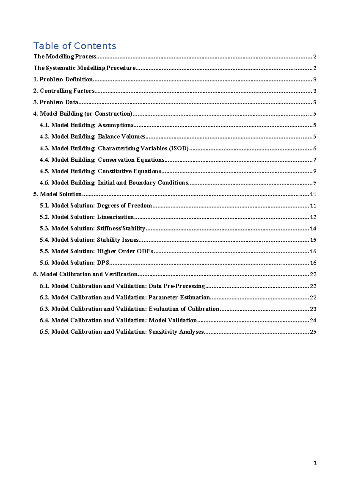 CHEE3007 Summary - N/A - Table of Contents The Modelling - Studocu
