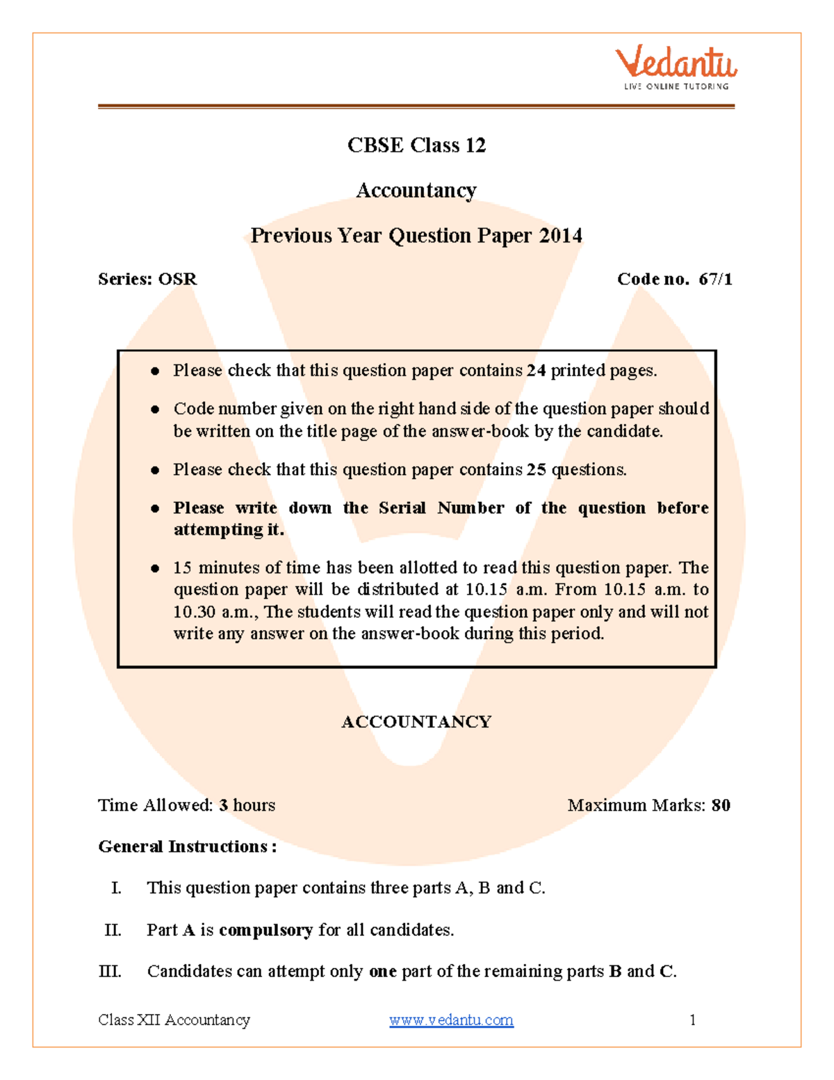 CBSE Class 12 Accountancy Question Paper 2014 with Solutions - CBSE ...