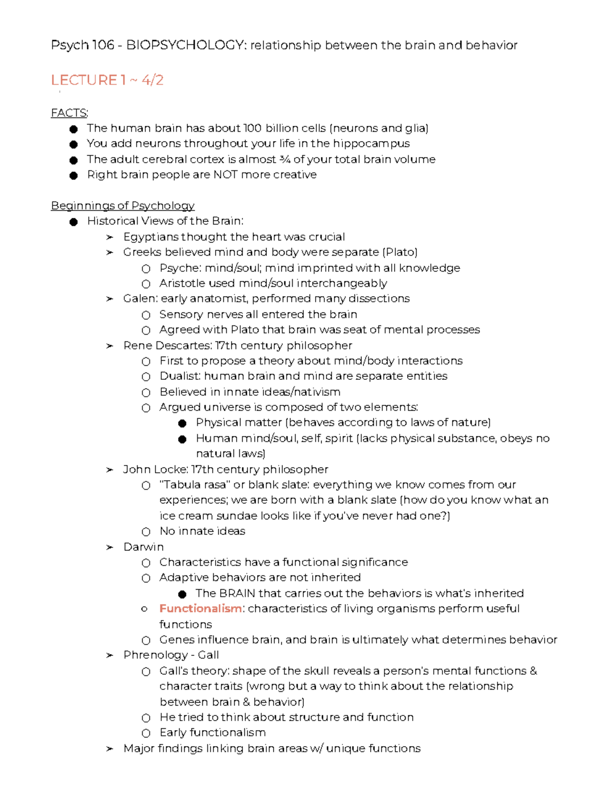 PSY 106 Intro to Biopsychology - Lectures and Reading Notes - Psych 106 ...