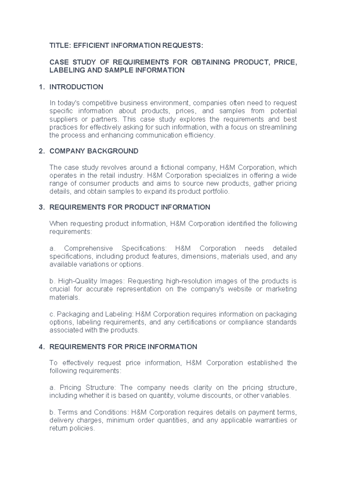 Marketing CASE - TITLE: EFFICIENT INFORMATION REQUESTS: CASE STUDY OF ...