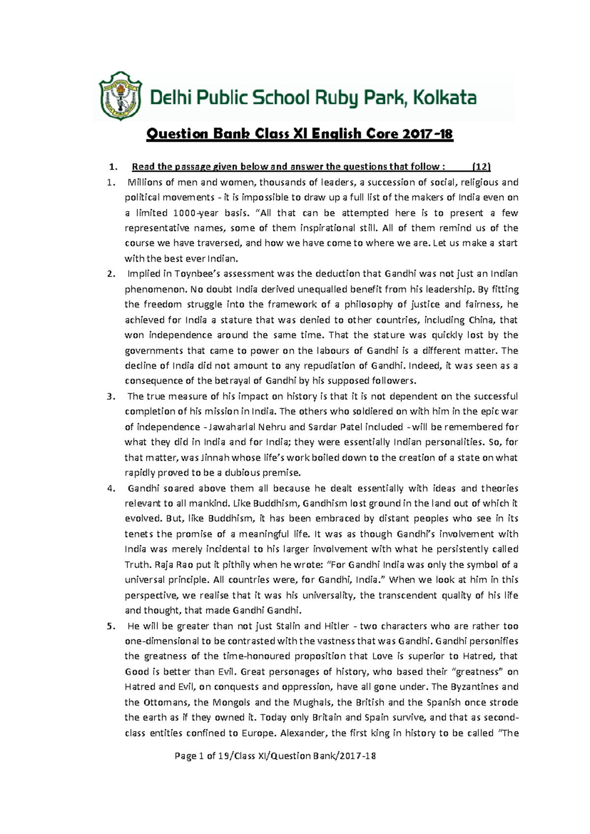 Class XI Question Bank English 2017 18 - Question Bank Class XI English ...