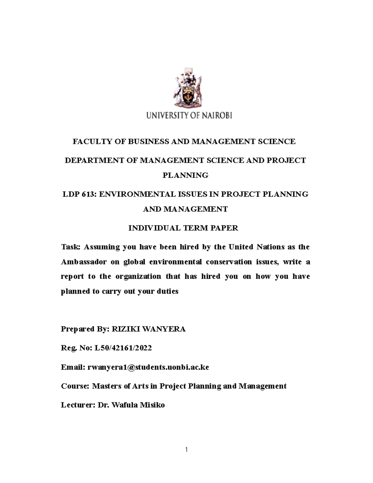 Environmental Issues Assignment - Environmental Law - UoN - Studocu