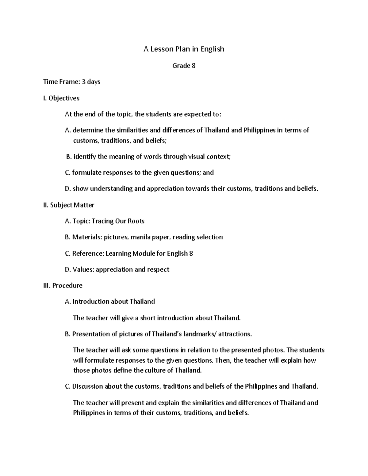2000 66602 A Lesson Plan in English Grade 8 - A Lesson Plan in English ...