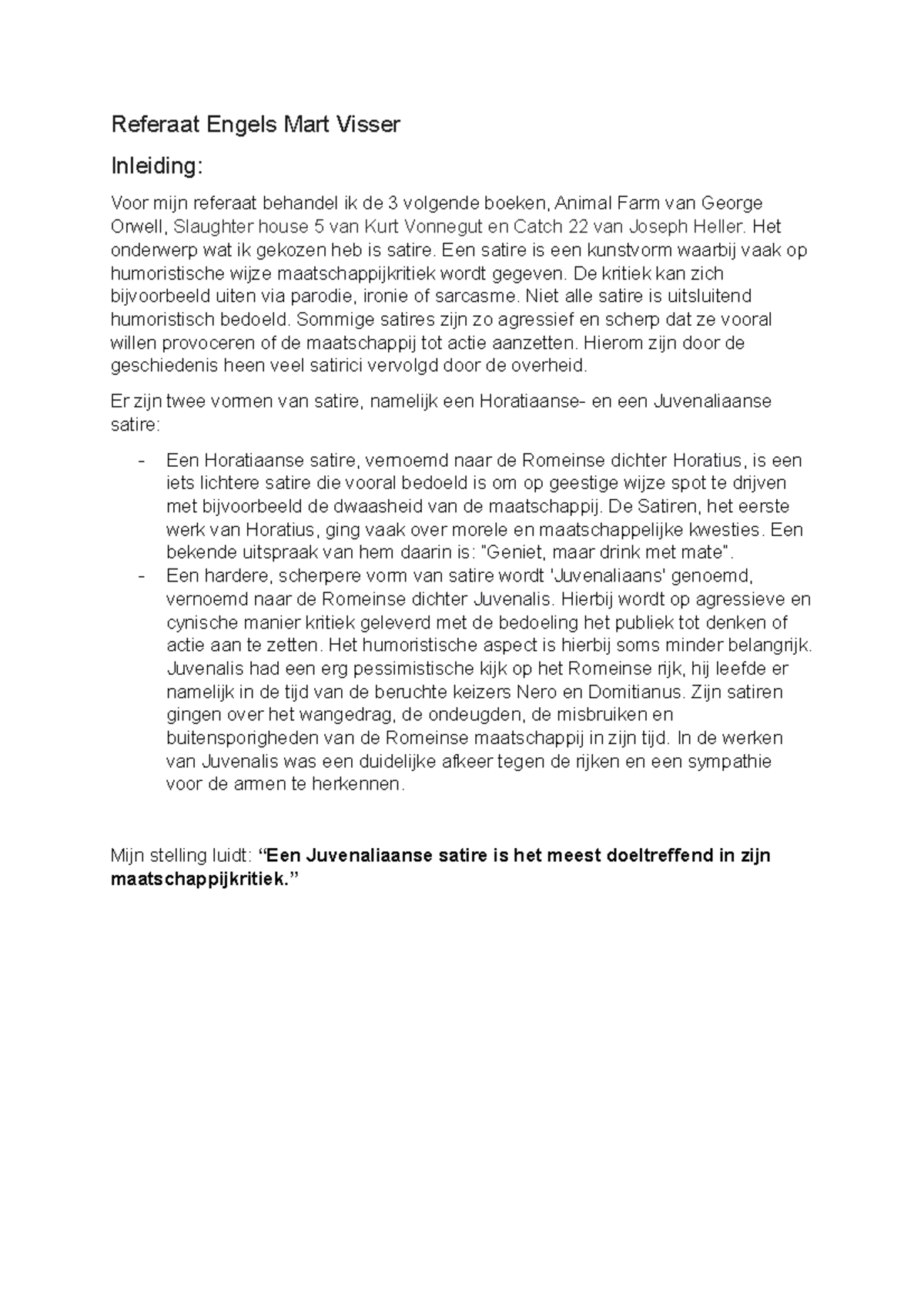 Engels referaat - Cijfer: 7,6 - Referaat Engels Mart Visser Inleiding ...