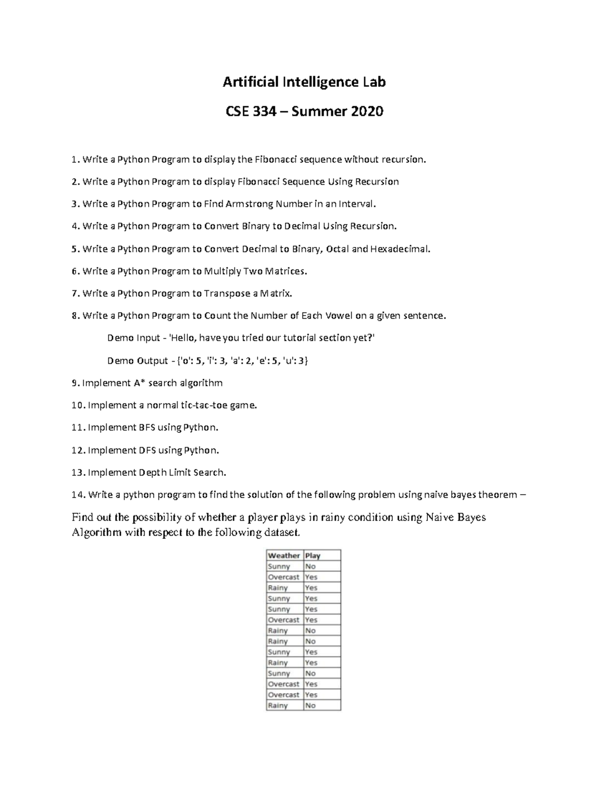 Exam 7 August 2020, questions - Artificial Intelligence Lab CSE 334 ...