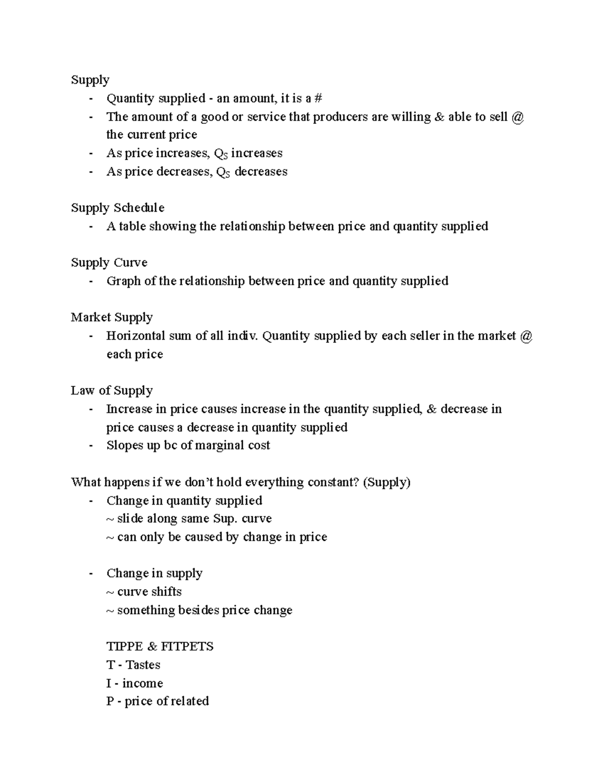 Ch. 4 Intro to Supp. Dem. (Supply is Part 2) - Supply - Quantity ...