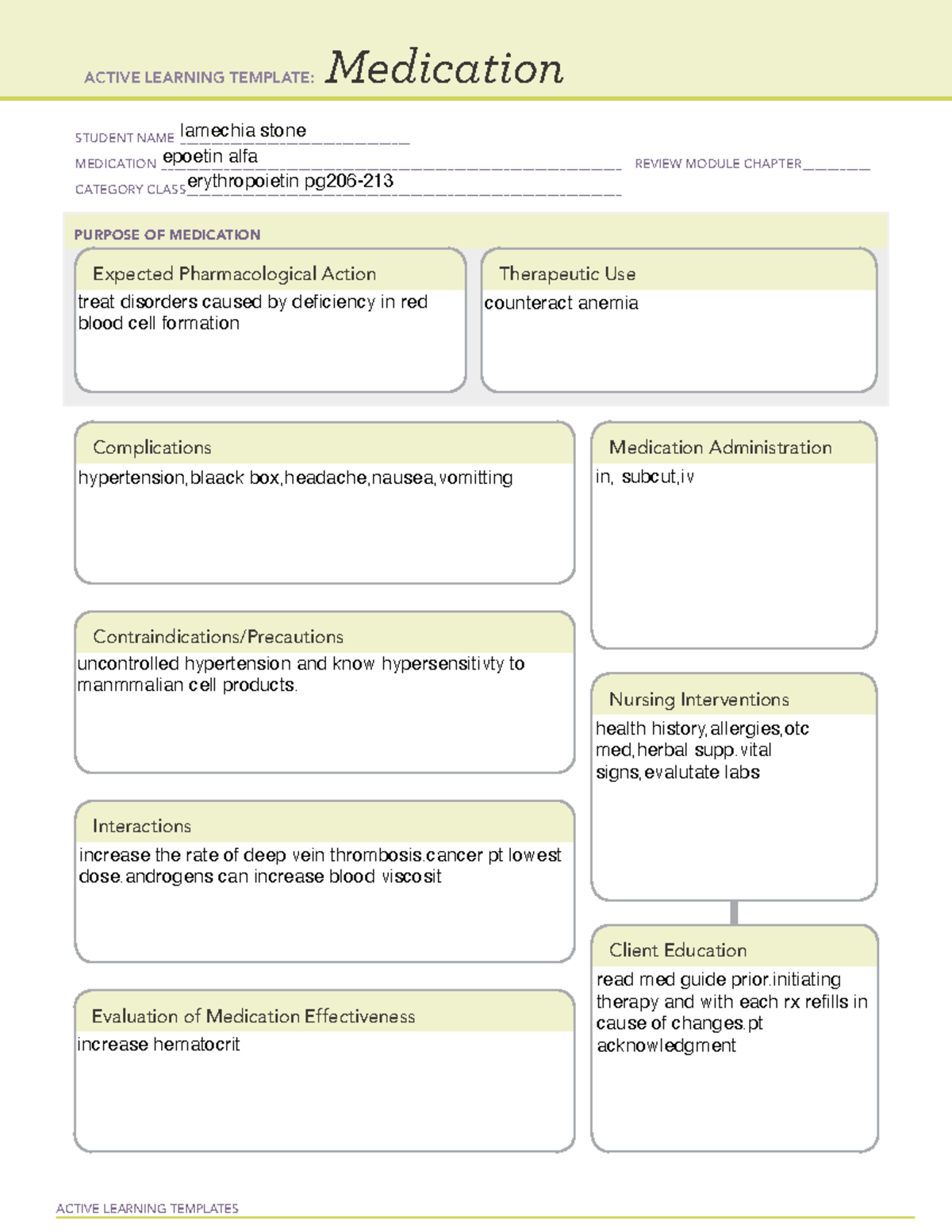 Blank Drug Card Template-7 2 - ACTIVE LEARNING TEMPLATES Medication ...