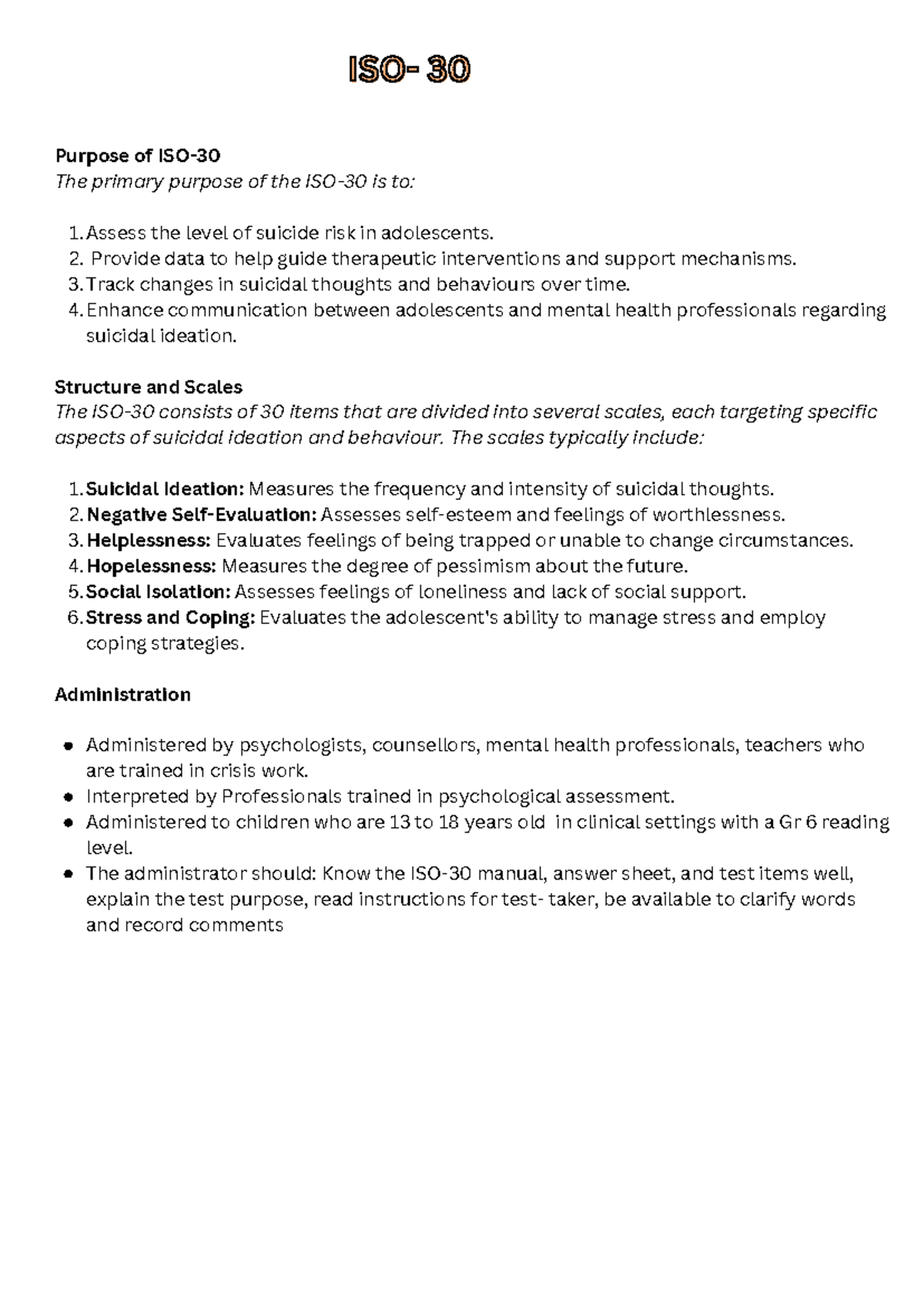 OSI-R - ISO-R 30 - Purpose of ISO- The primary purpose of the ISO-30 is ...