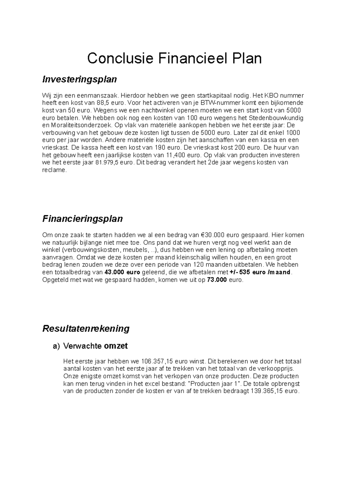 OP Conclusie - Conslusie financieel plan - Conclusie Financieel Plan ...