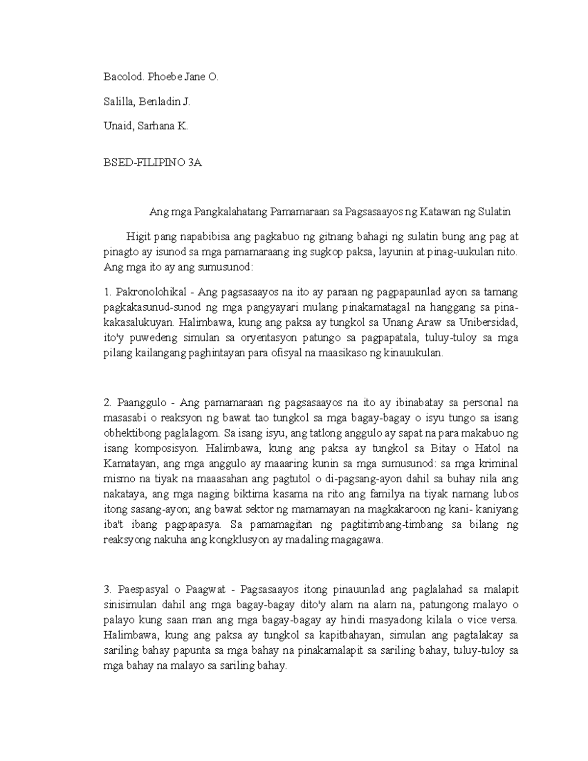 Pagsulat 3 Outline - Bacolod. Phoebe Jane O. Salilla, Benladin J. Unaid ...