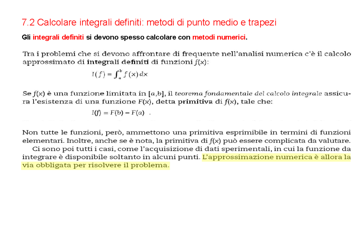 Calcolo Integrali - Gli integrali definiti si devono spesso calcolare ...