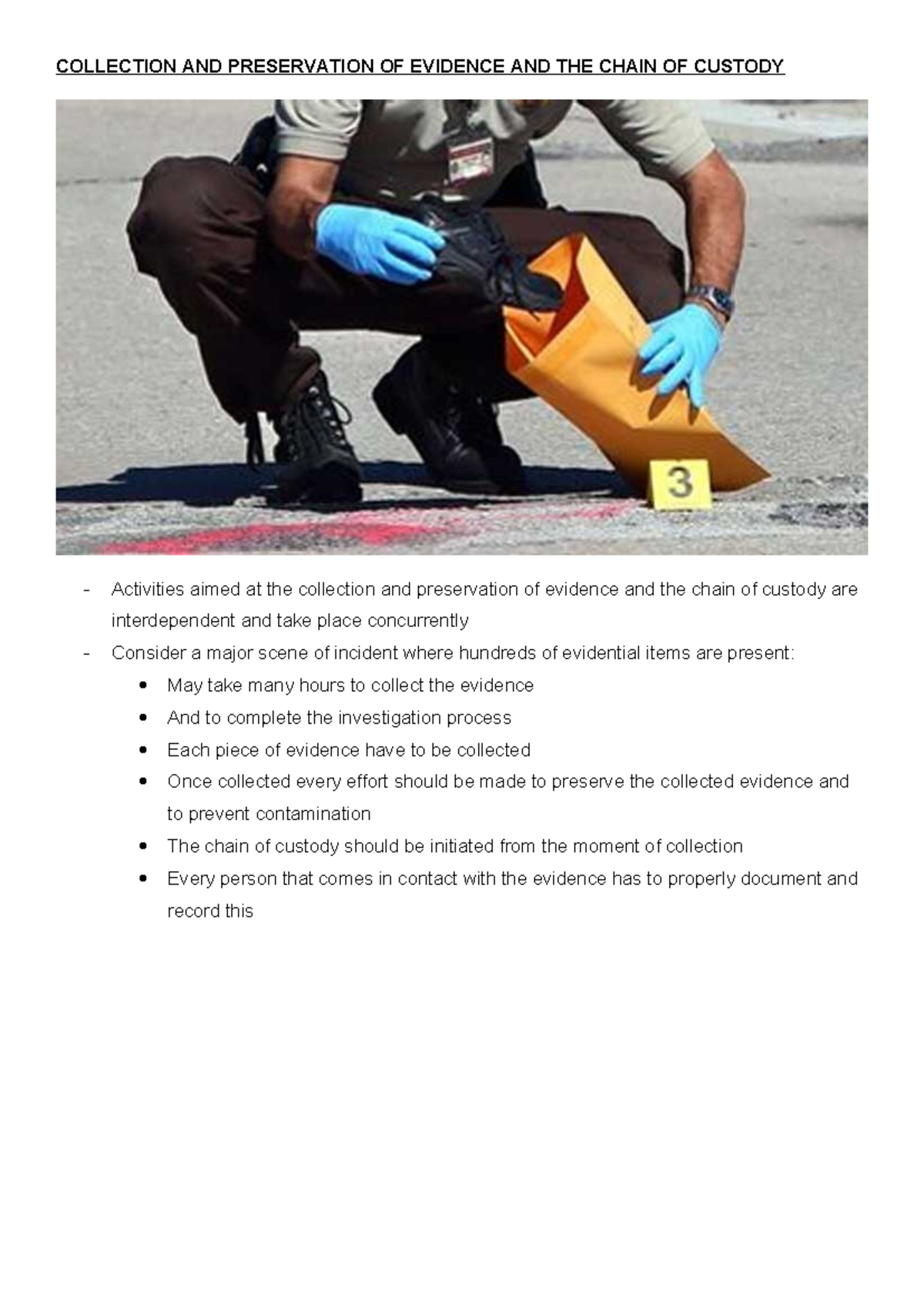 Collection AND Preservation OF Evidence AND THE Chain OF Custody ...