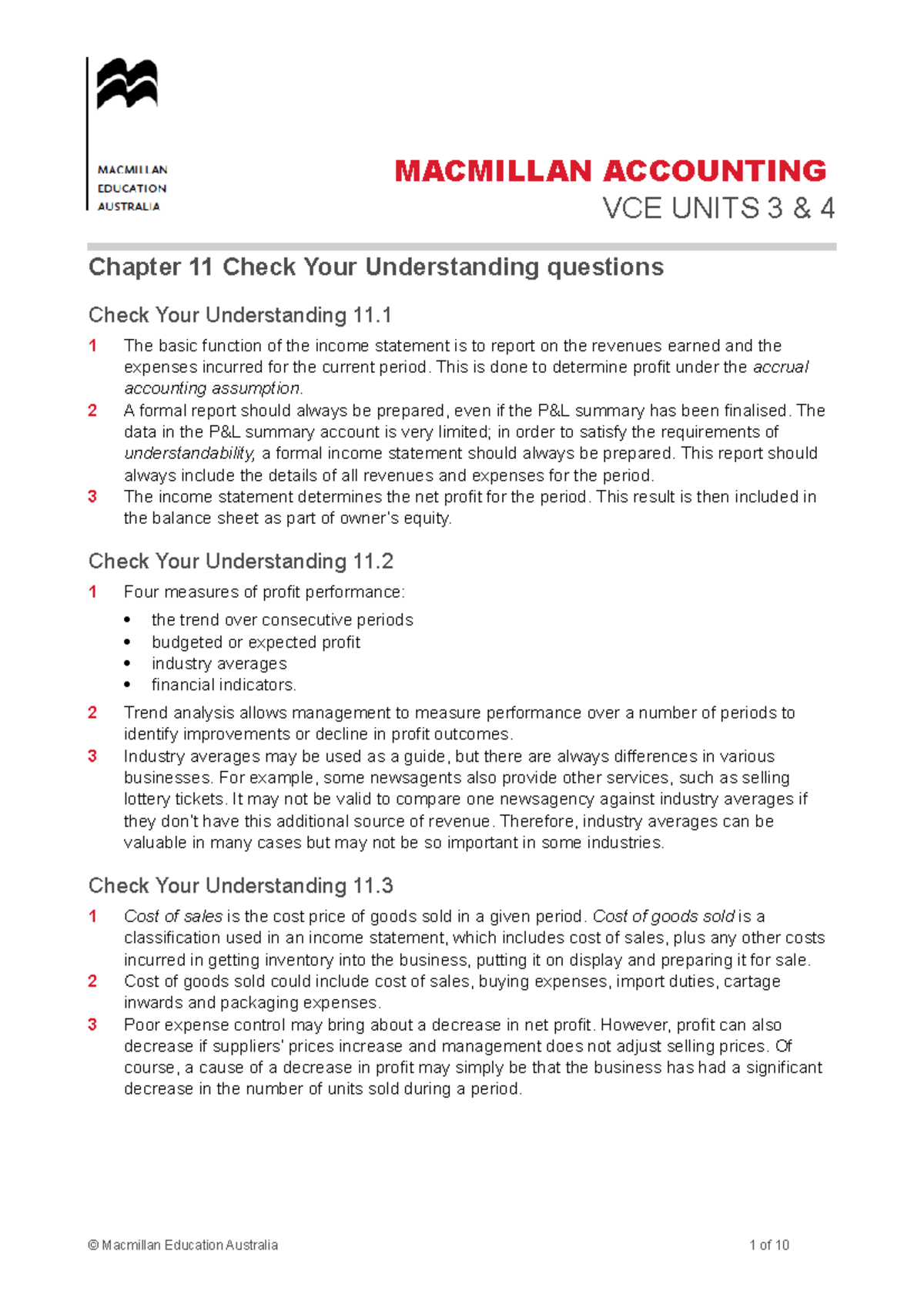 Chapter 11 Solutions - MACMILLAN ACCOUNTING VCE UNITS 3 & 4 Chapter 11 ...