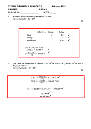 PHYSICAL CHEMISTRY EXAM, questions and answers - Subject PHYSICAL ...