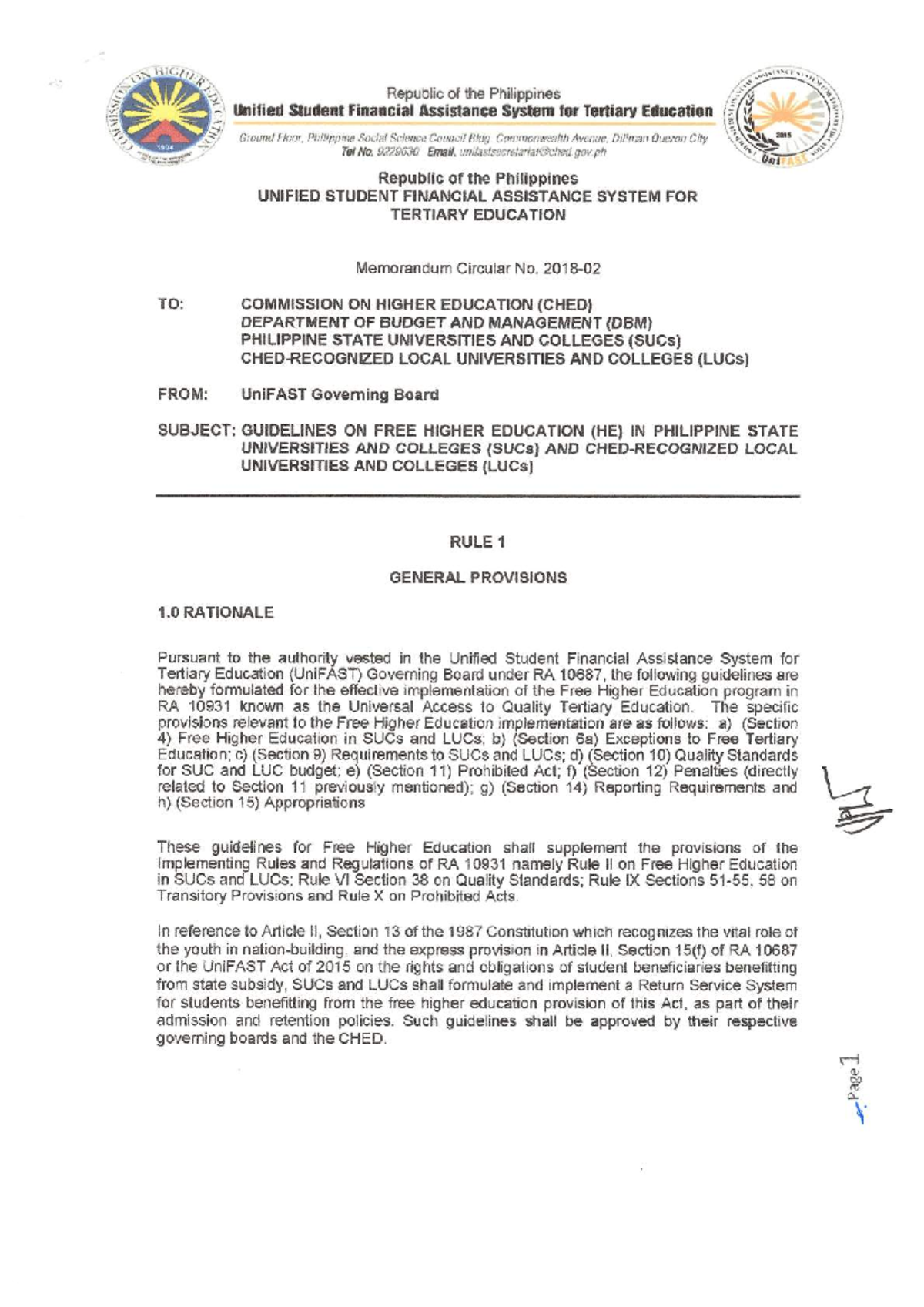 FHE - ched guidelines on unifast - Education - Studocu