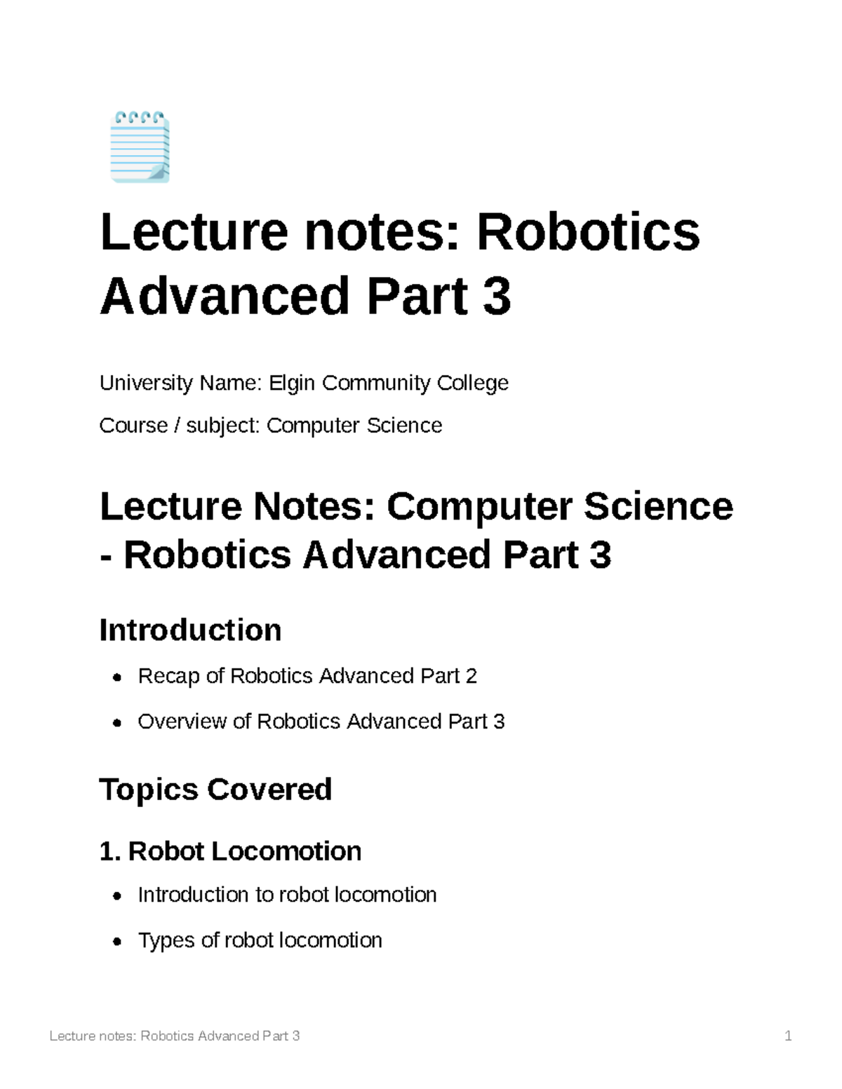 Lecture Notes Robotics Advanced Part 3 F Lecture Notes Robotics Advanced Part 3 University