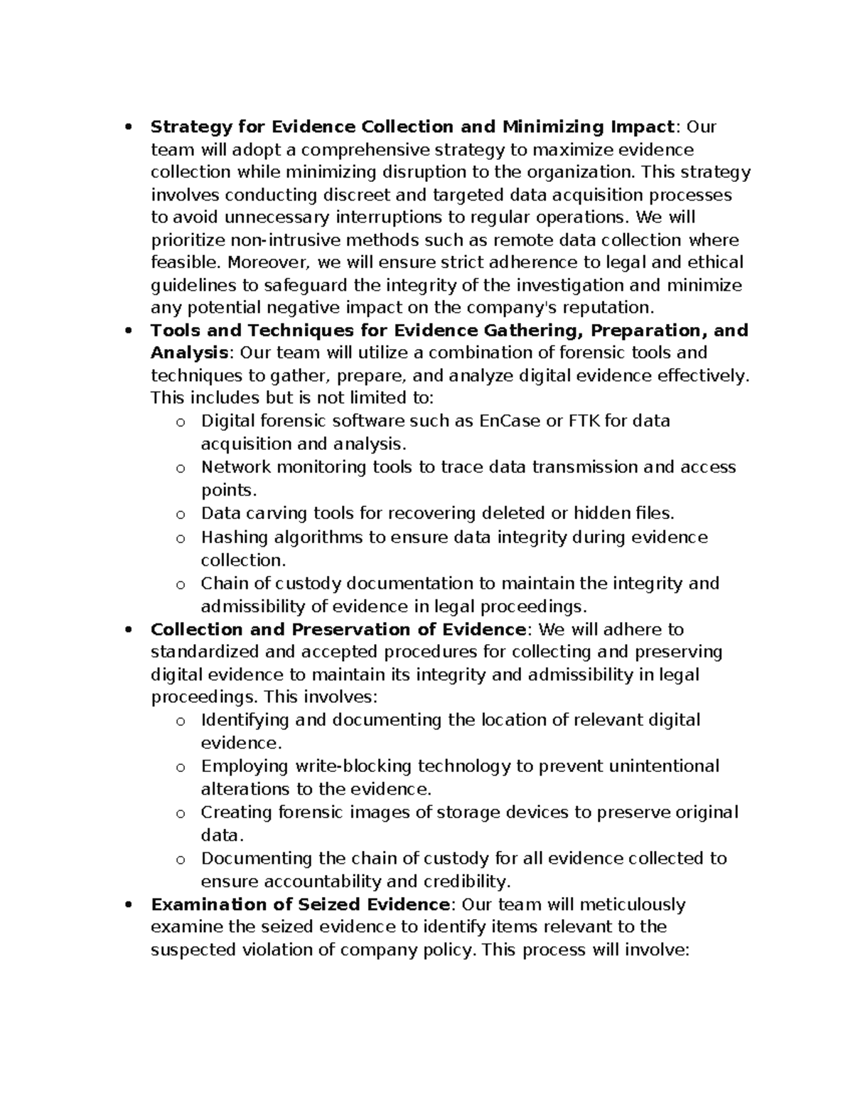 Tast 1 - Strategy for Evidence Collection and Minimizing Impact: Our ...