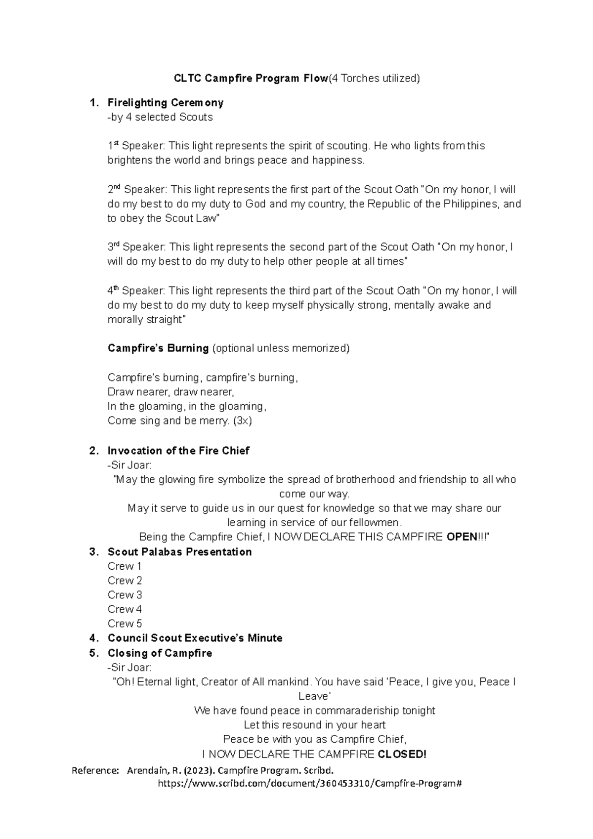 Program FlowSSSS - CLTC Campfire Program Flow(4 Torches utilized ...