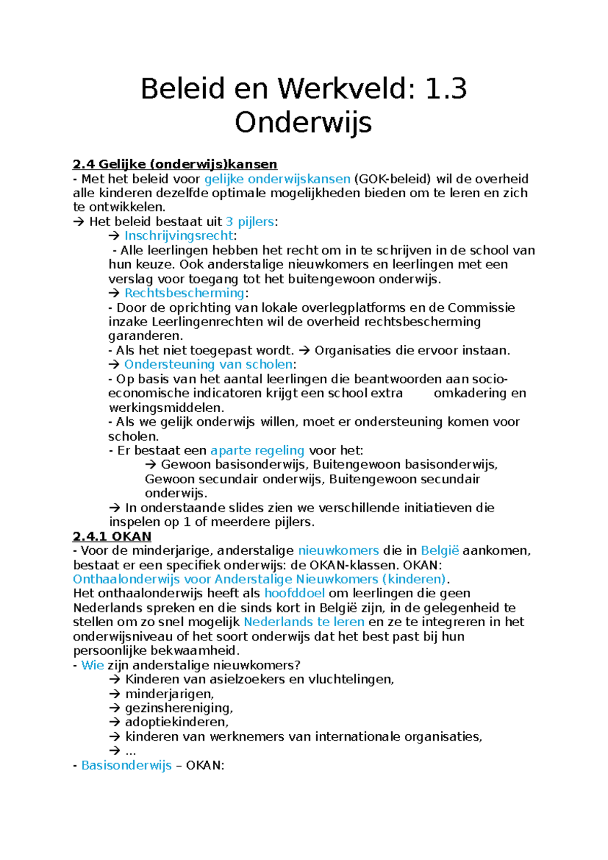 deel 1.3 onderwijs - Beleid en Werkveld: 1. Onderwijs 2 Gelijke ...