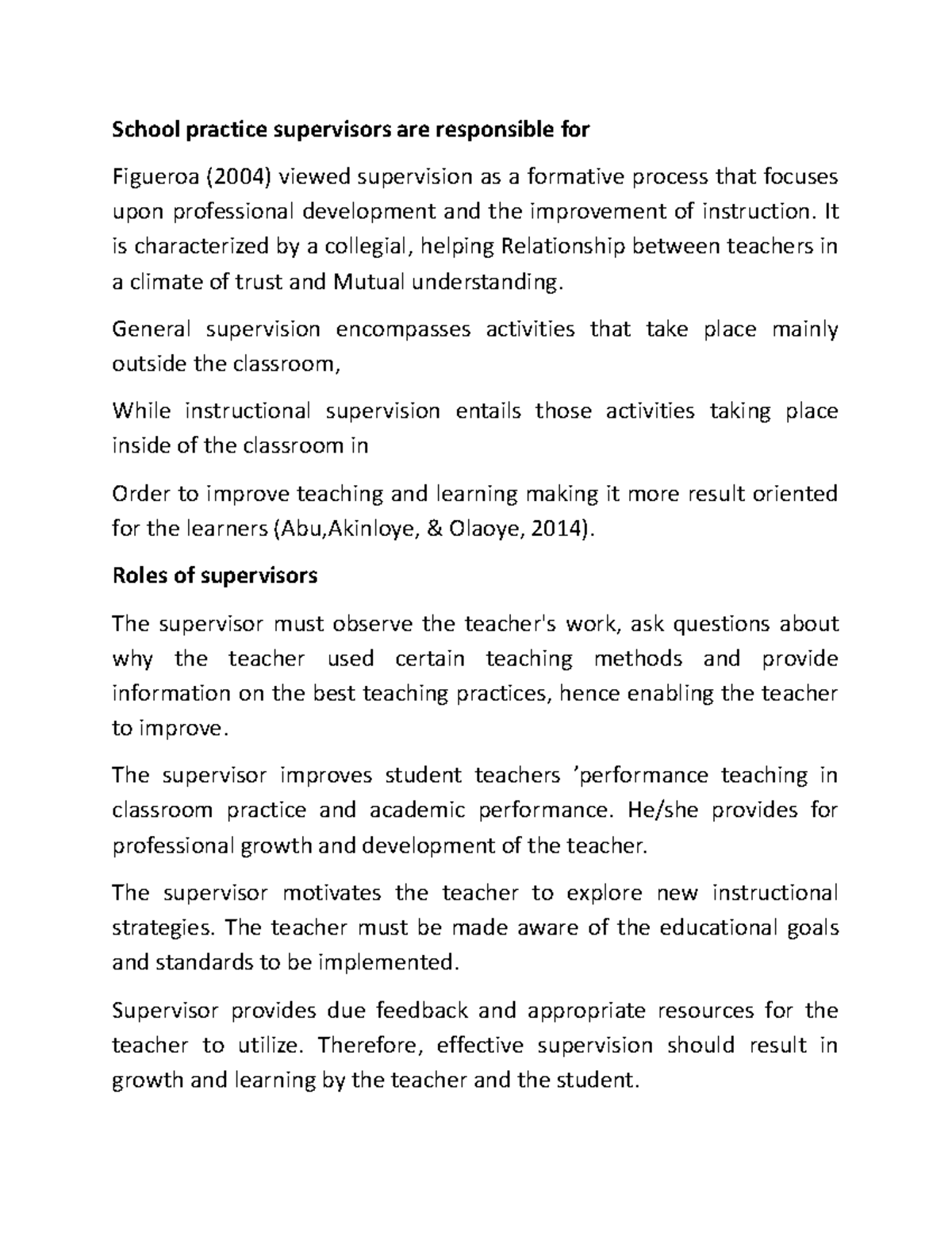 School practice supervisors are responsible for improving and ...