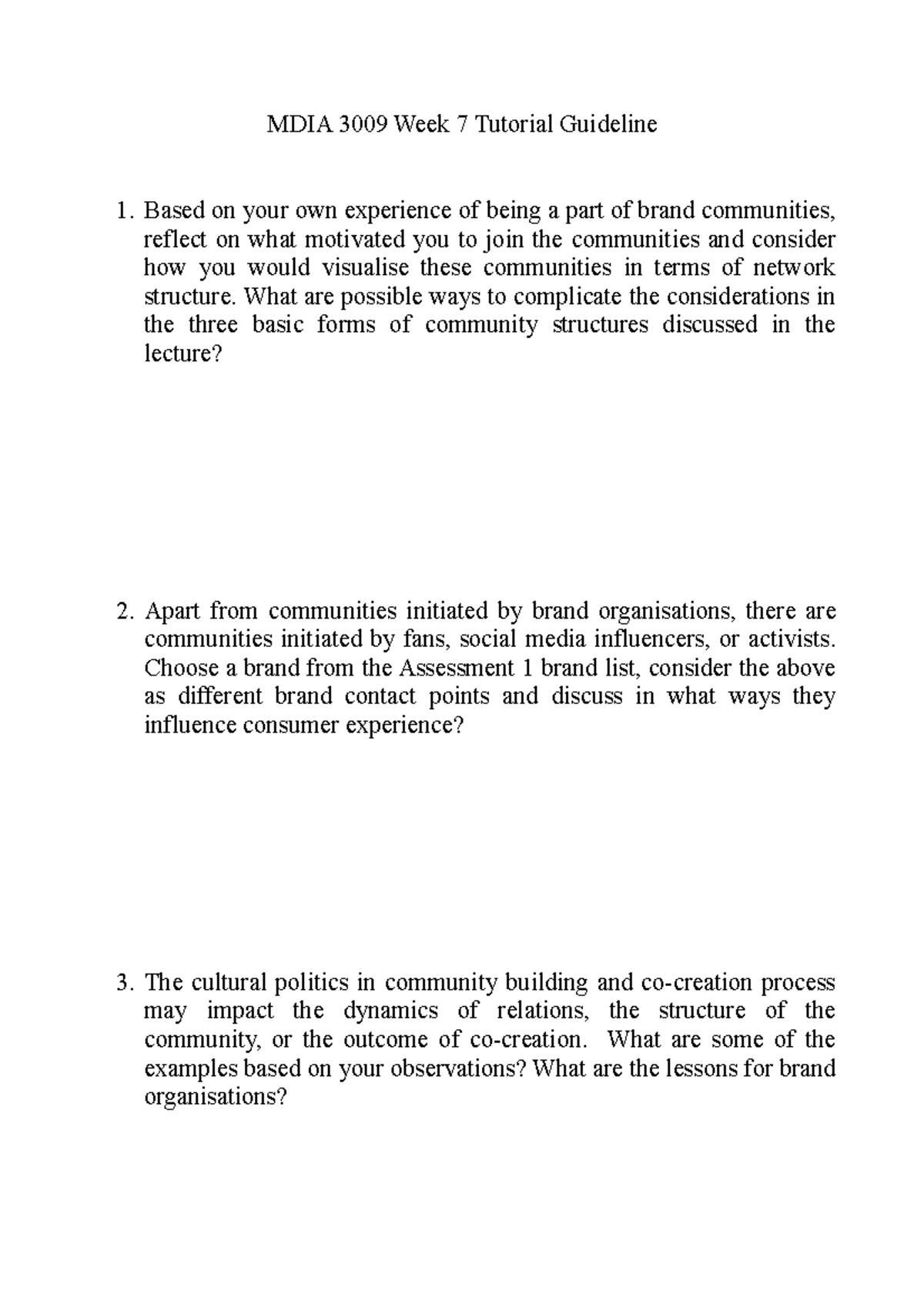 MDIA 3009 Week 7 Tutorial Guideline - MDIA 3009 Week 7 Tutorial ...