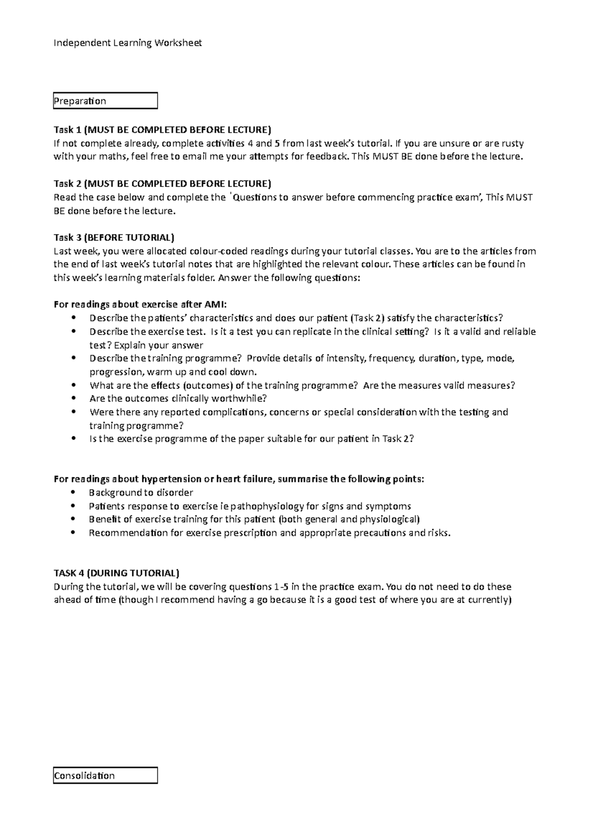 IDL and Practice Ex Rehab Exam - Preparation Task 1 (MUST BE COMPLETED ...