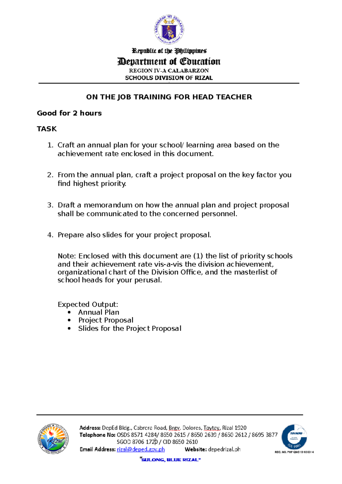 OTJ-HEAD- Teacher - ####### ON THE JOB TRAINING FOR HEAD TEACHER Good ...