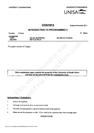 C++ programming Workspace - COS 1512 - Unisa - Studocu