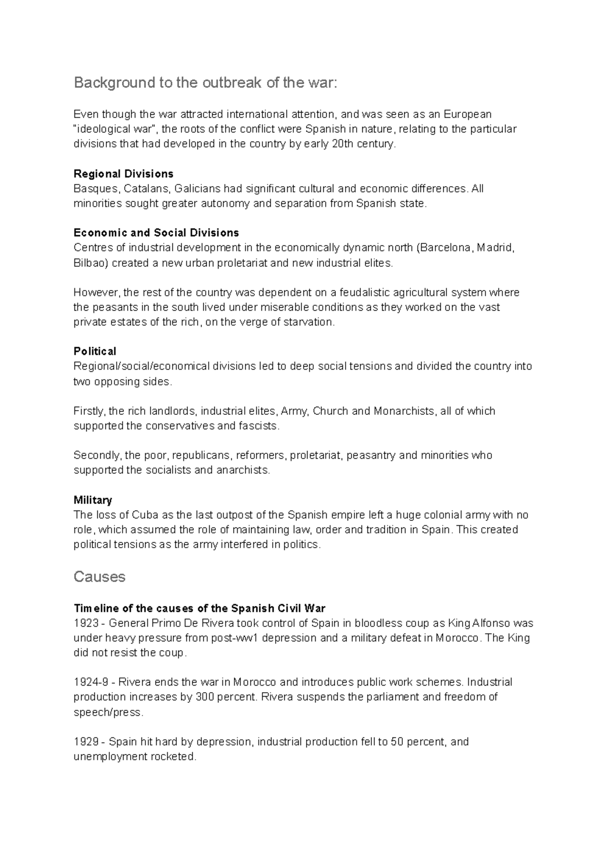 1. Long term causes of the Spanish Civil War - Background to the ...